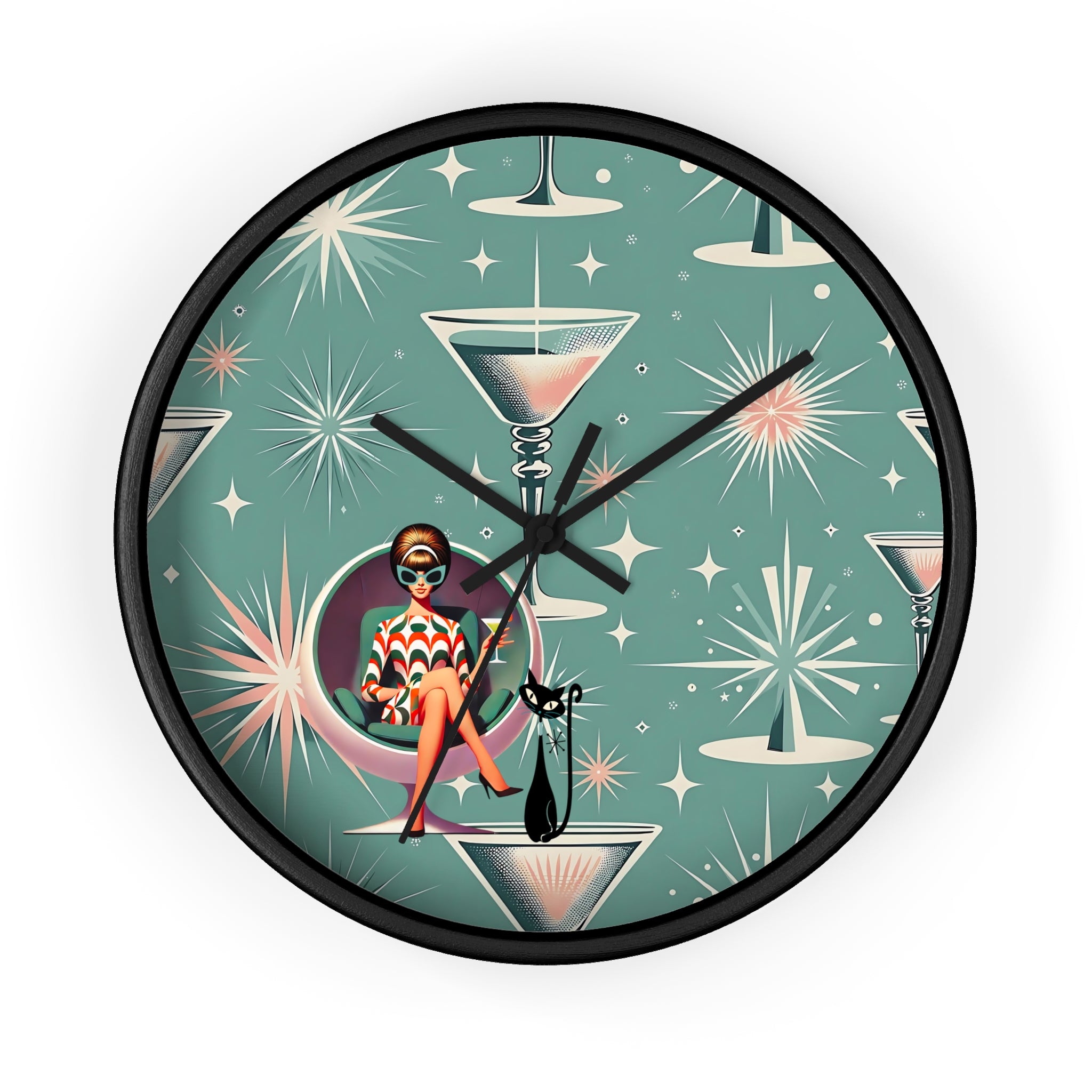 60s Mod Gal Retro Cocktail Wall Clock - Vintage Glam Home Decor ...