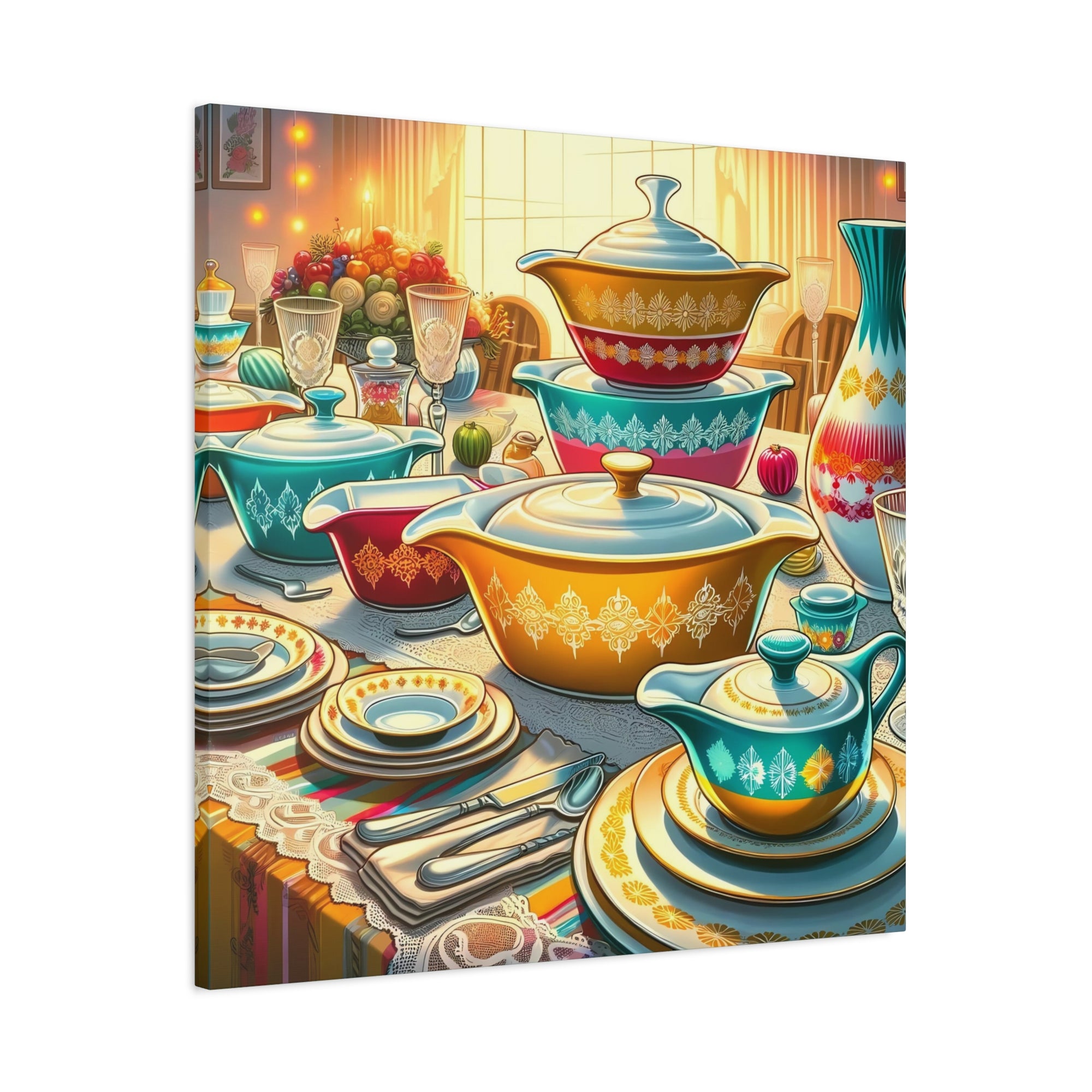 Pyrex Lover, Watercolor Tablescape Of Pyrex Mid Century Modern Wall Art ...