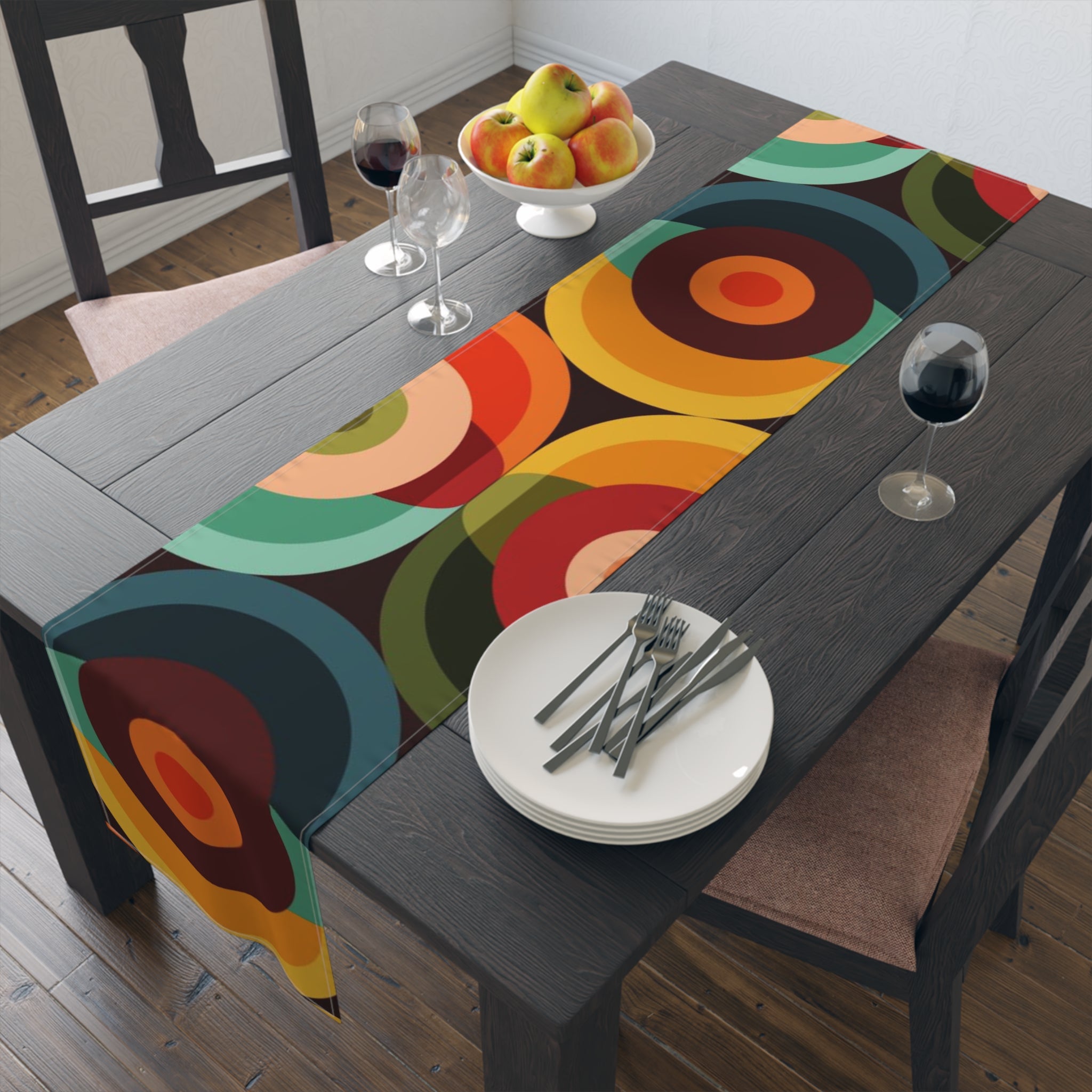 Mid Century Modern Table Runner, Groovy Orb Circles, Mustard Yellow ...