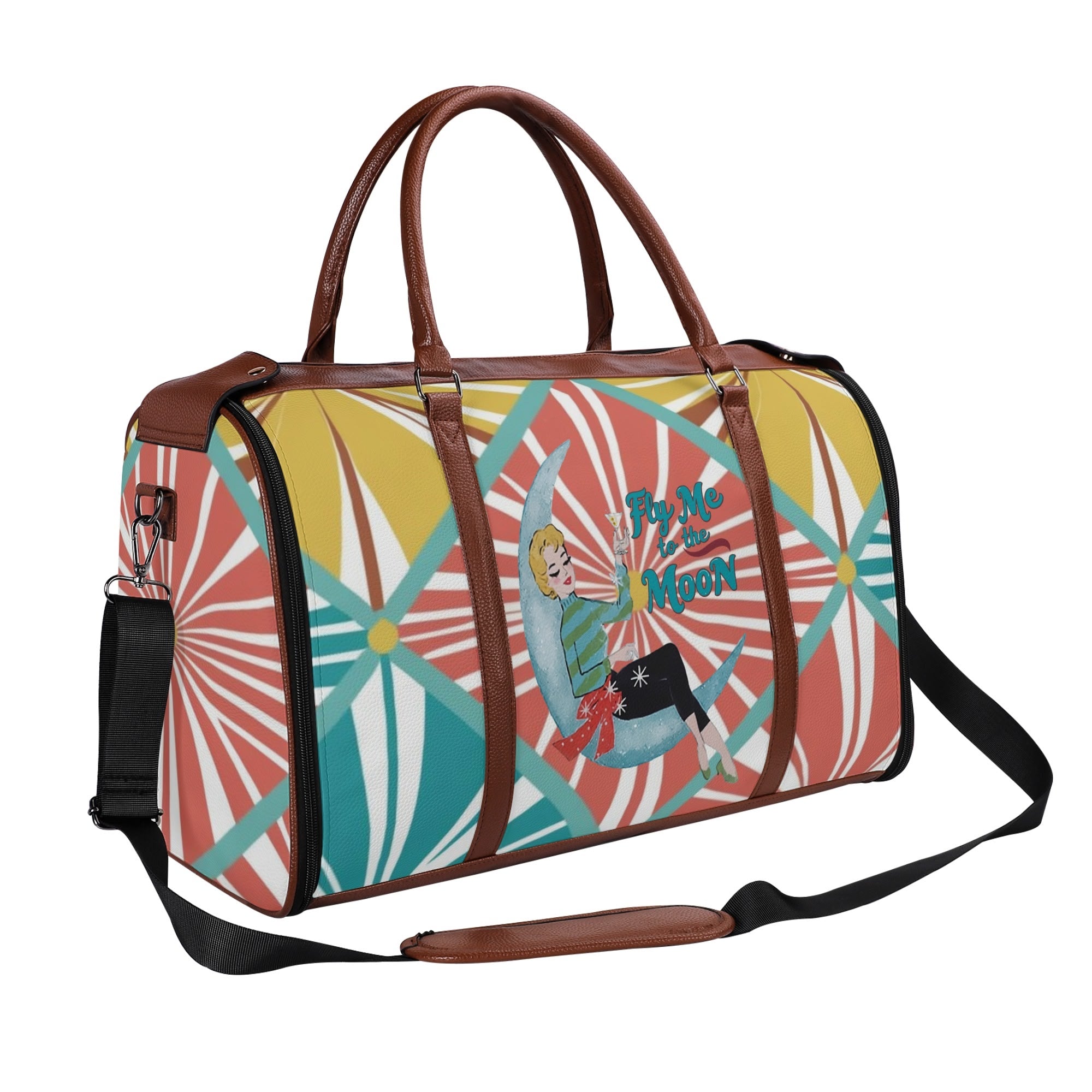 Mid Century Modern Travel Bag, Atomic Kitschy Cat, Retro Funky Fun ...