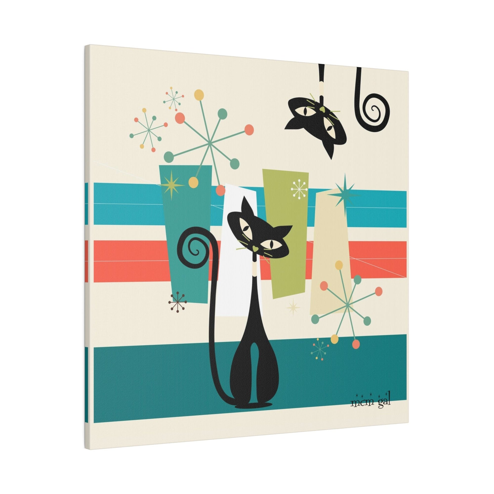 Mid Century Modern Atomic Kitty Cat, MCM Wall Art Matte Canvas ...