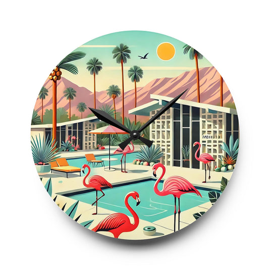Palm Beach California Flamingo Clock, Kitsch Mod Acrylic Wall Clock ...