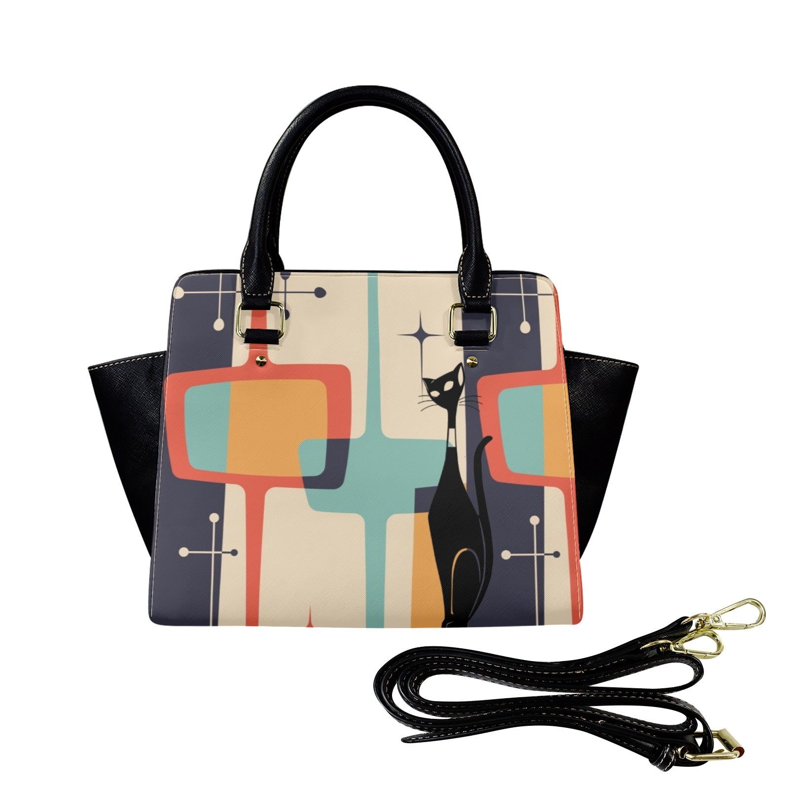 Atomic Cat Mid Mod Geometric Designed Rivet Shoulder, Handbag ...