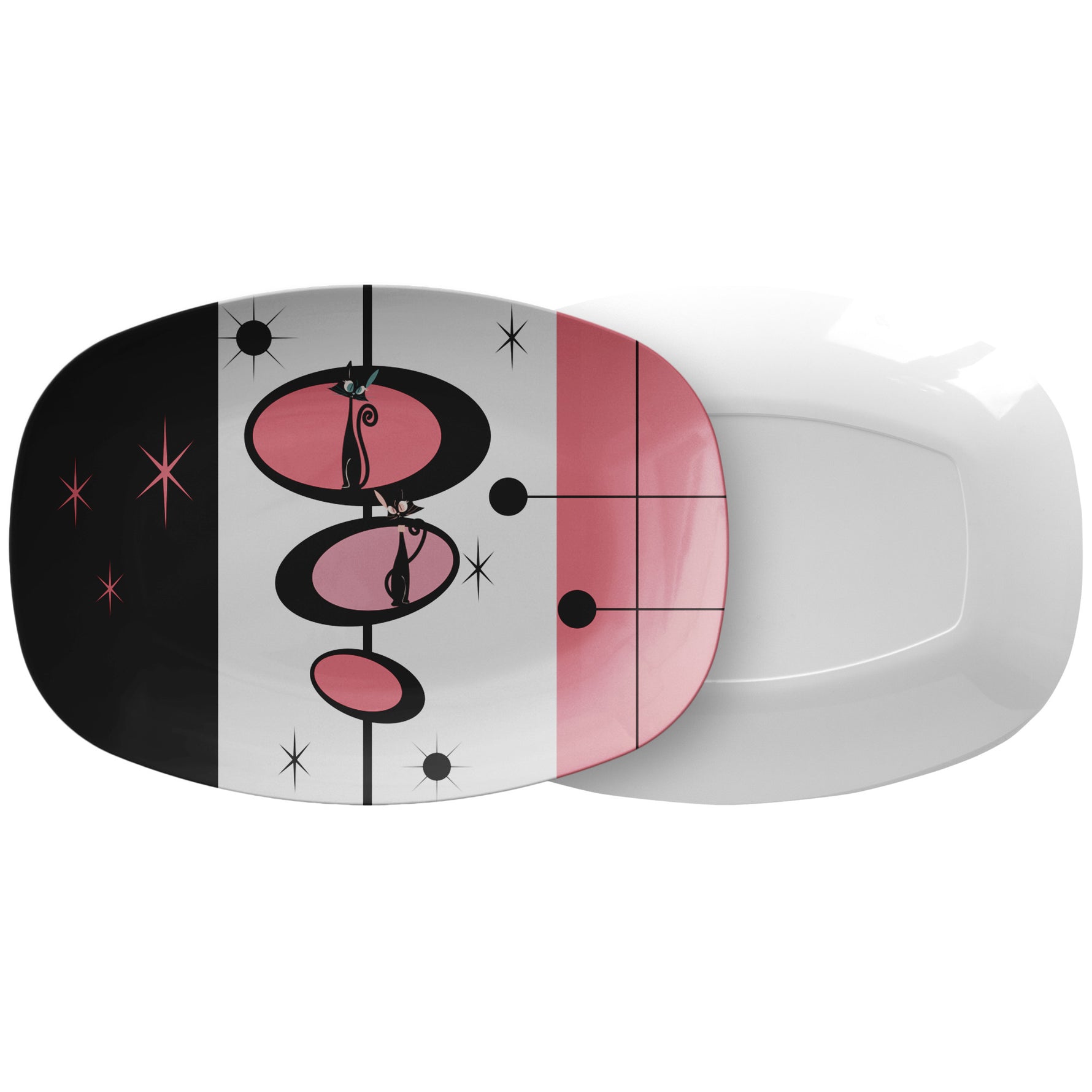 Atomic Cat Kitchen Mid Mod Party Platter, Black, Pink, White, Kitschy ...