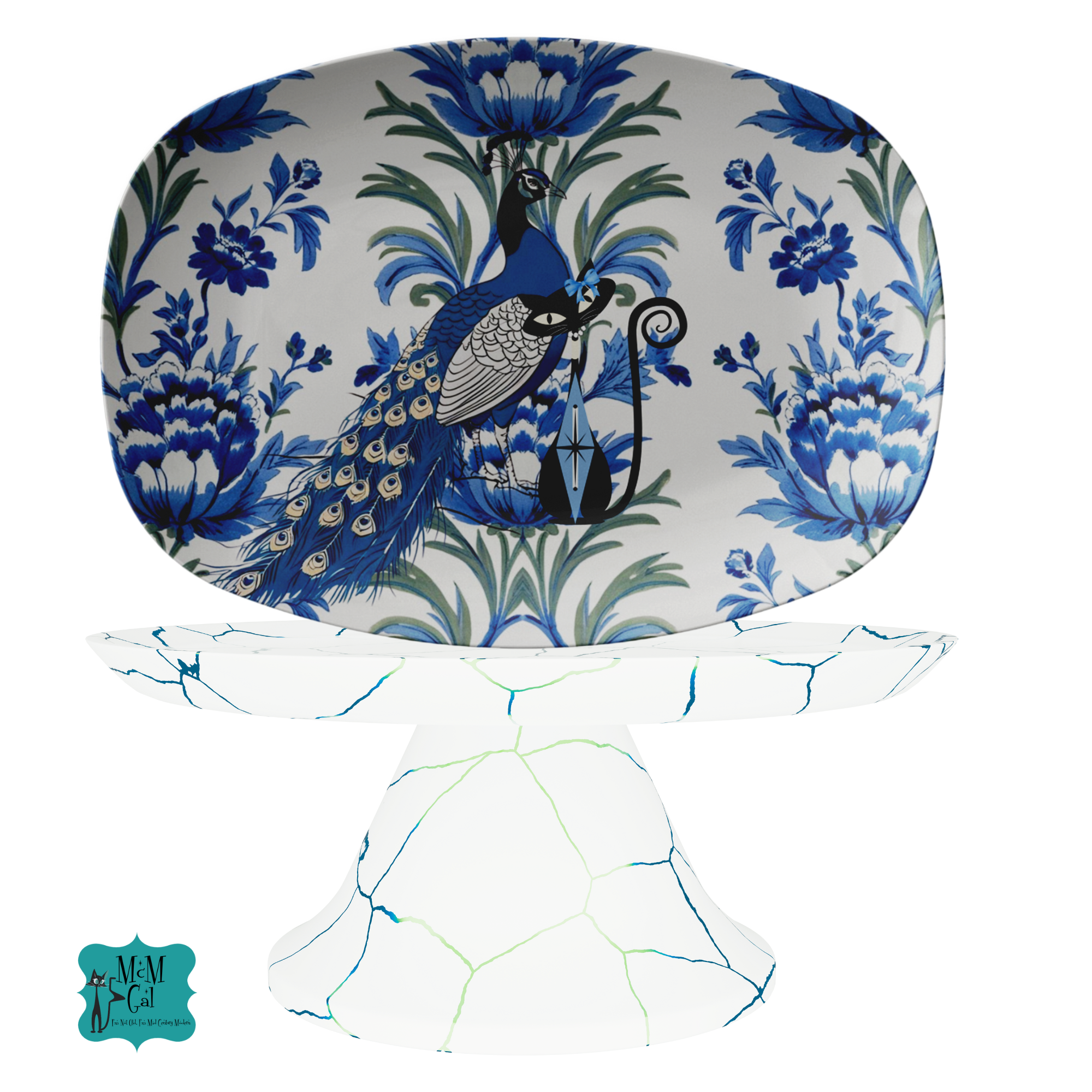 Chinoiserie Blue Peacock, Atomic Cat, Elegant Floral Beautiful Party ...