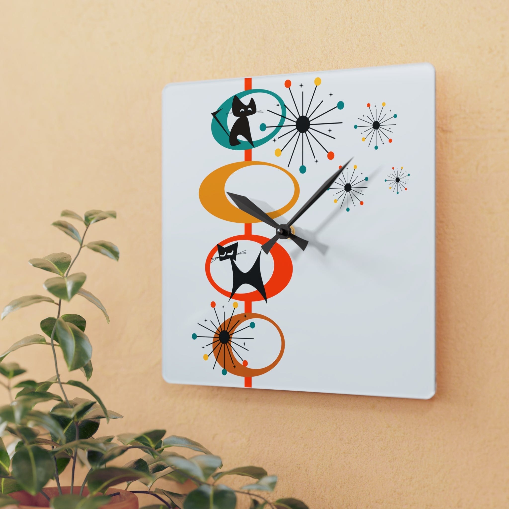 Atomic Space Cat, Mid Century Modern, Retro Cool Acrylic Wall Clock ...