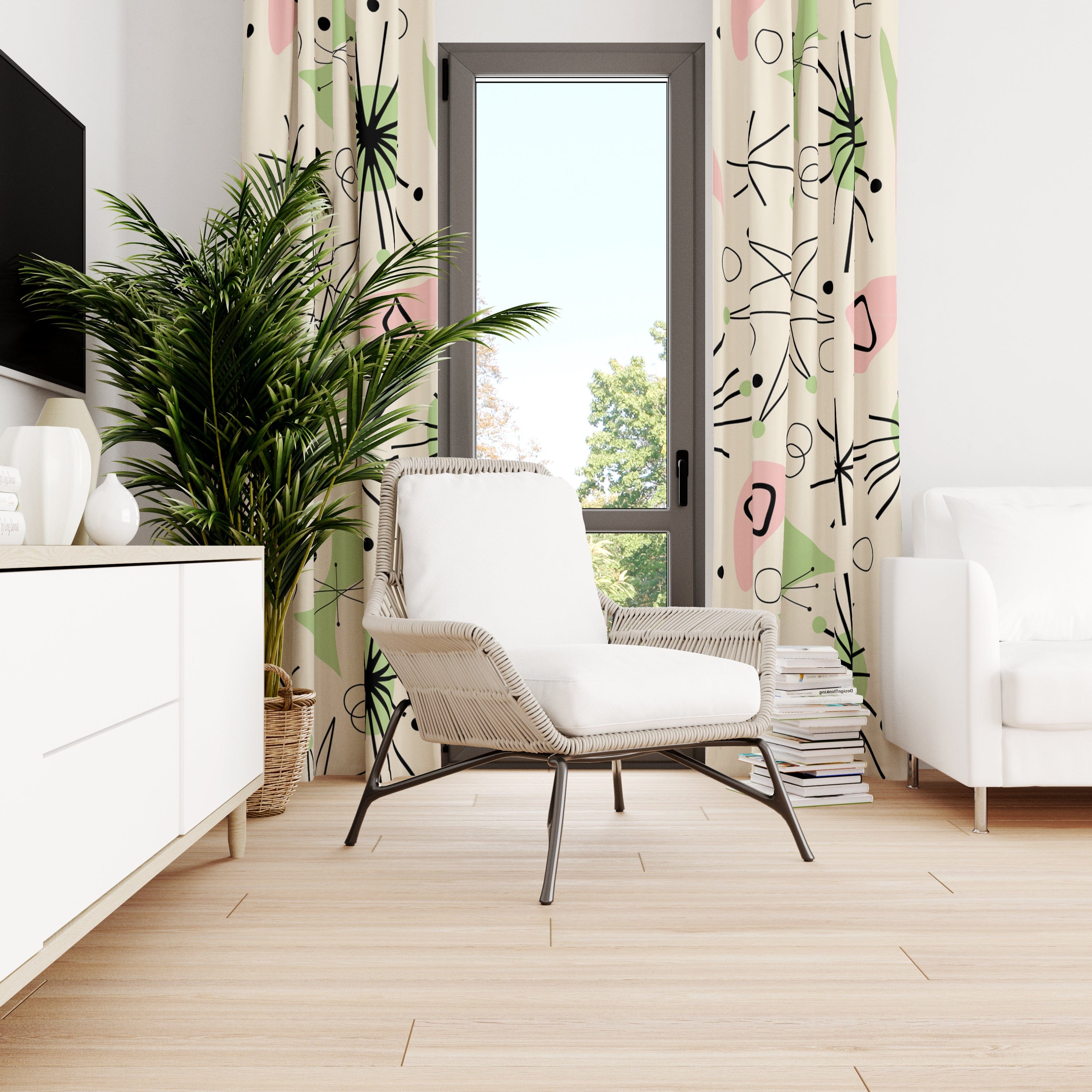 Mid Century Modern Custom Window Curtains, Atomic Pink, Green, Astro ...