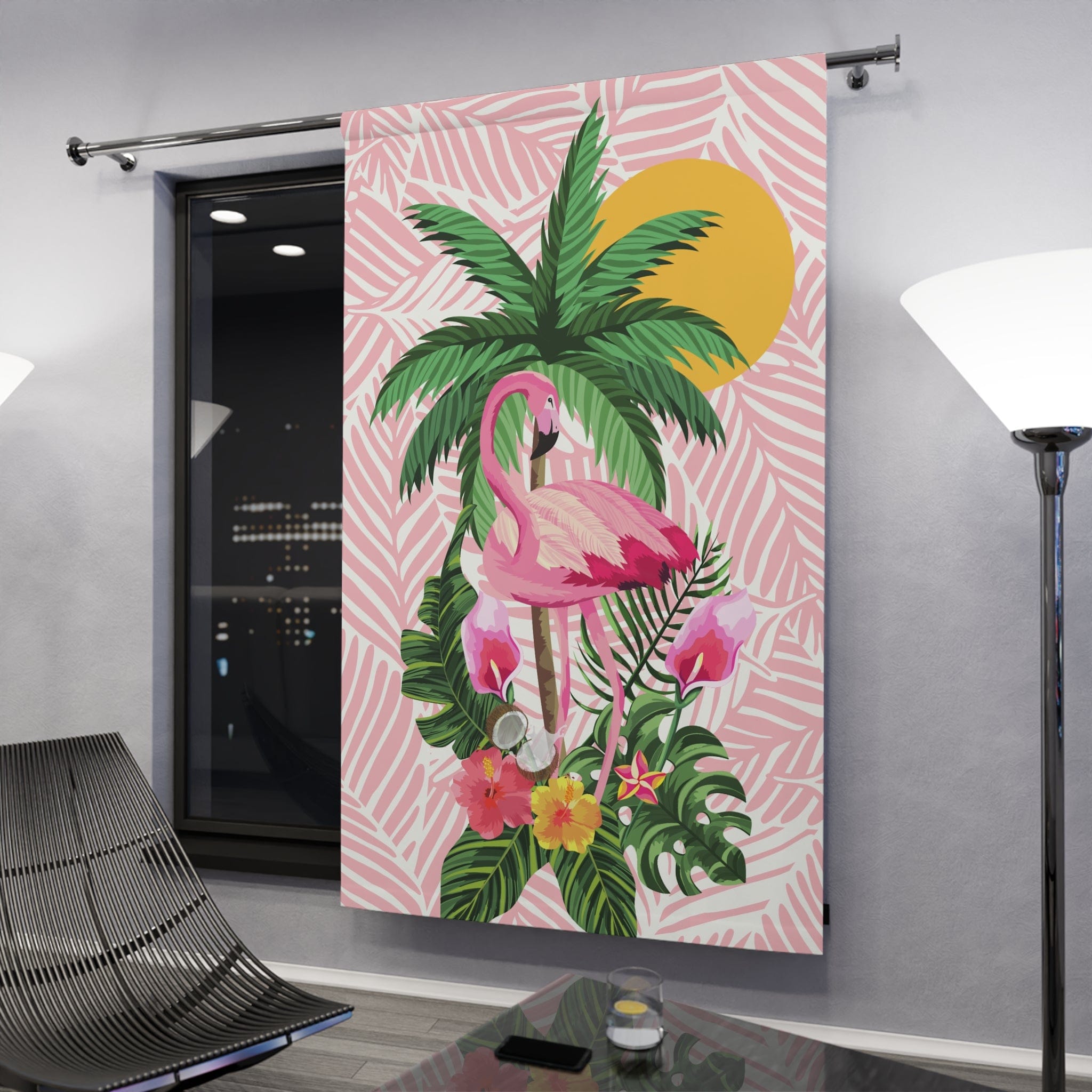 Pink Flamingo, Mid Mod 50's Tropical Tiki Window Curtains (1 Piece ...