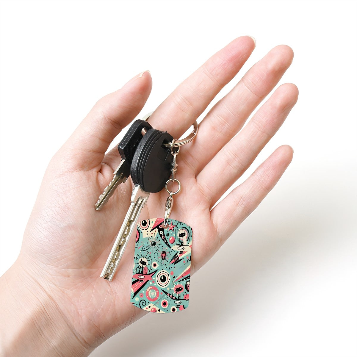 Atomic Space Cats Mid Century Modern Kitschy Rectangular Metal Keychain ...