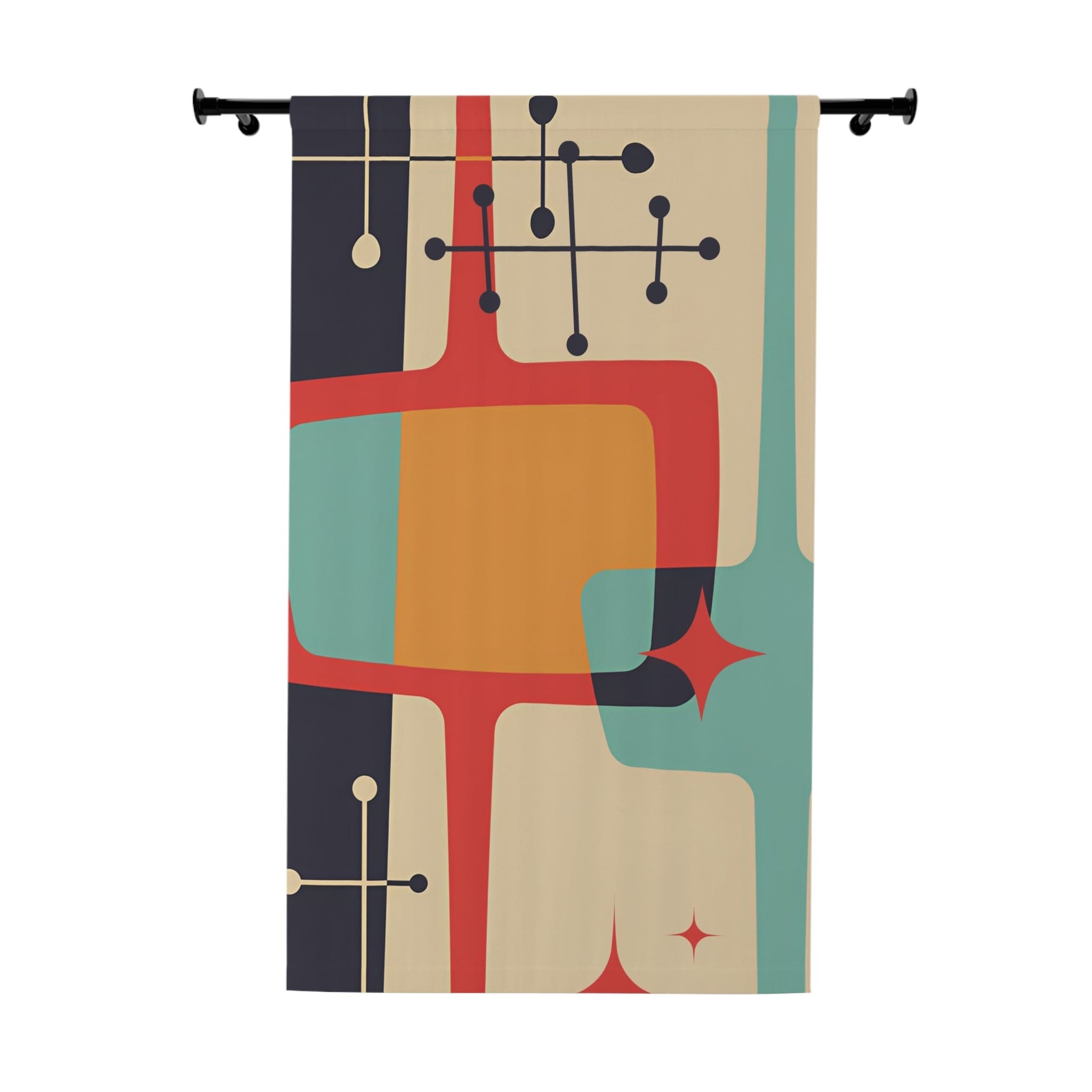 Mid Mod Mcm Atomic Black Beige Teal Geometric Abstract Mid