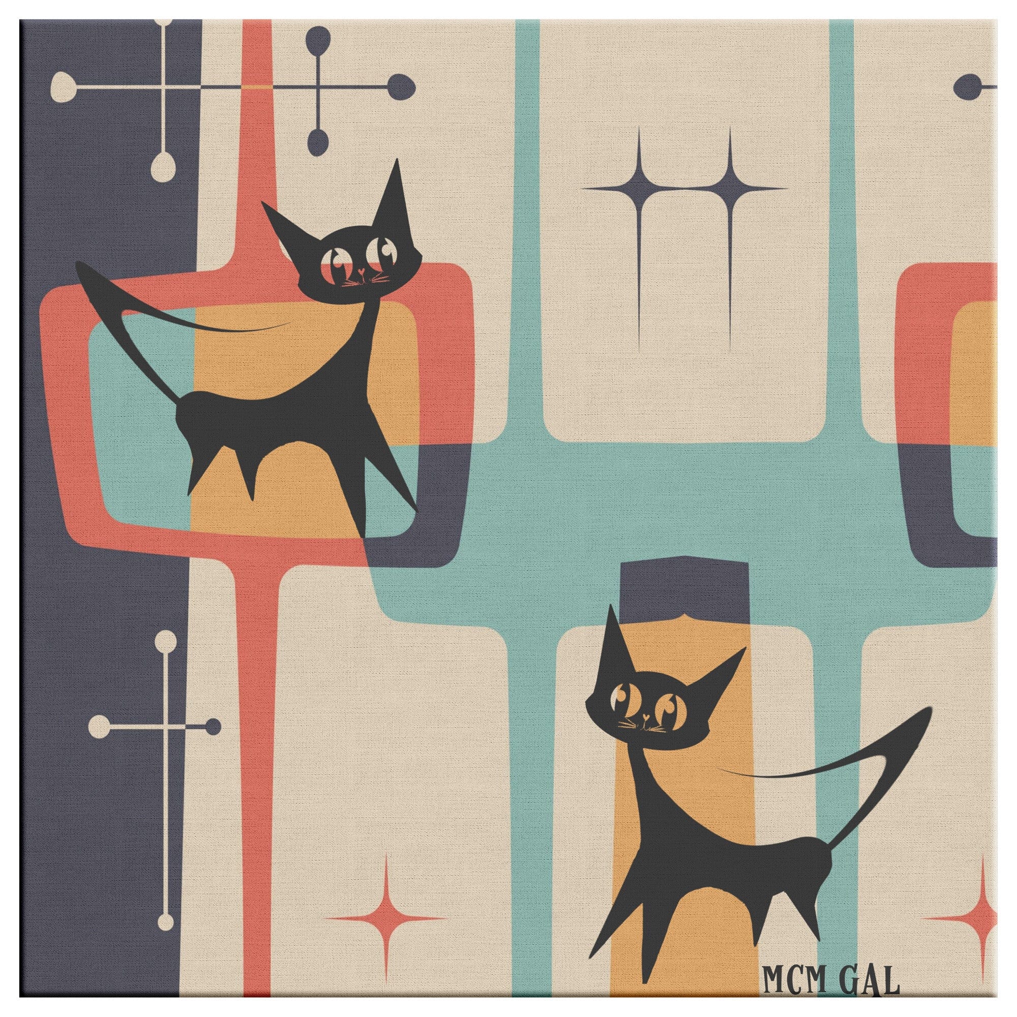 Atomic Cat, Mid Century Modern Geometric, Abstract Retro Wall Art ...