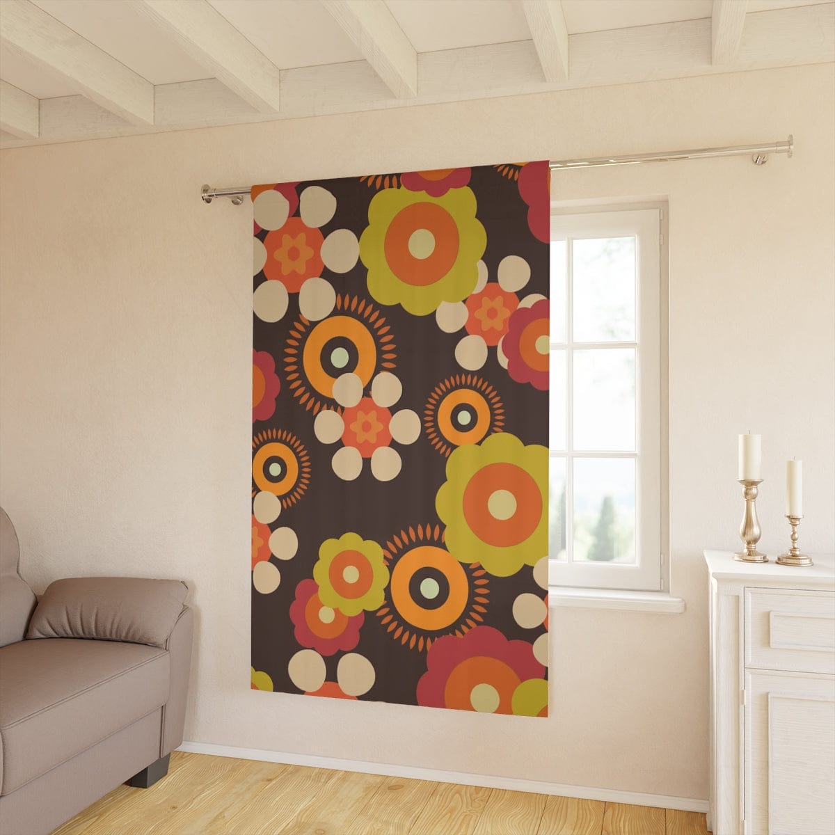1970's Floral Retro Curtains, Brown, Orange, Green, Daisy, Flower Power ...