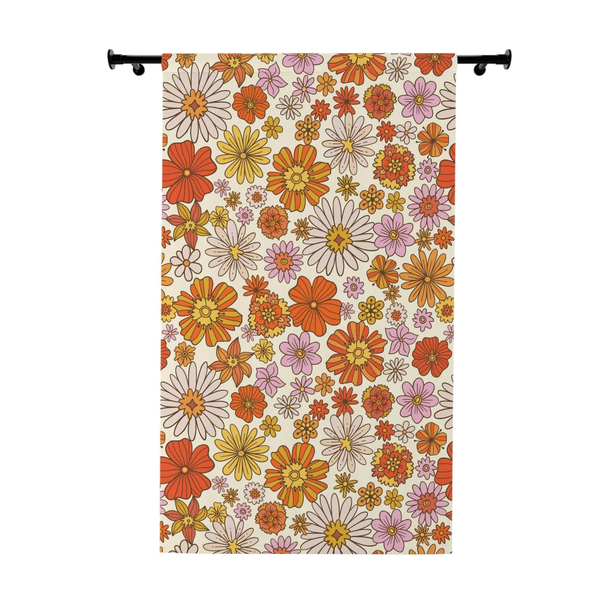 70's Vintage Style Curtains, Floral, Orange, Yellow, Pink, Retro, Mod ...