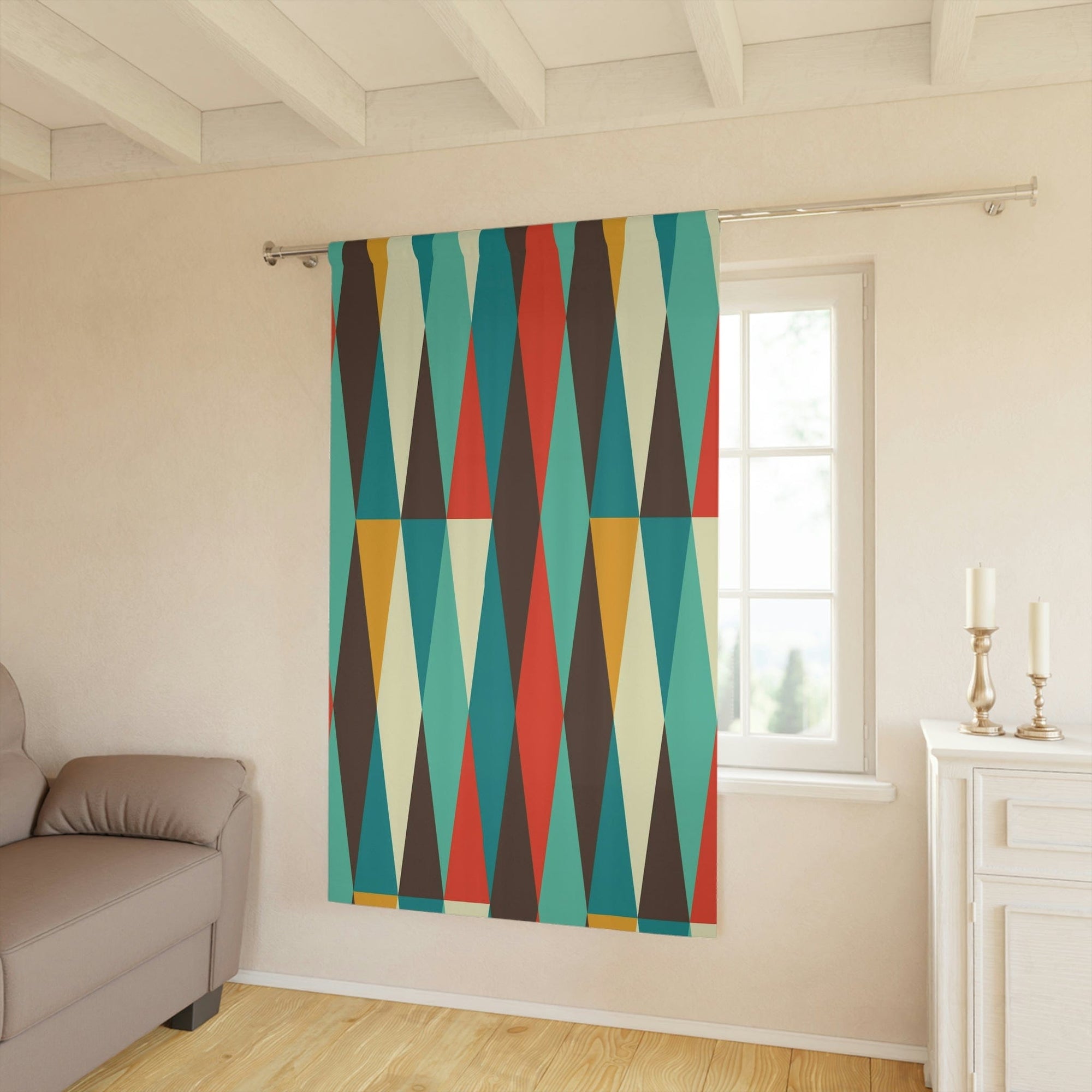 Mid Century Modern, Geometric, Retro, Mod, Teal Blue, Mustard Yellow, Chocolate Brown, Burnt ...