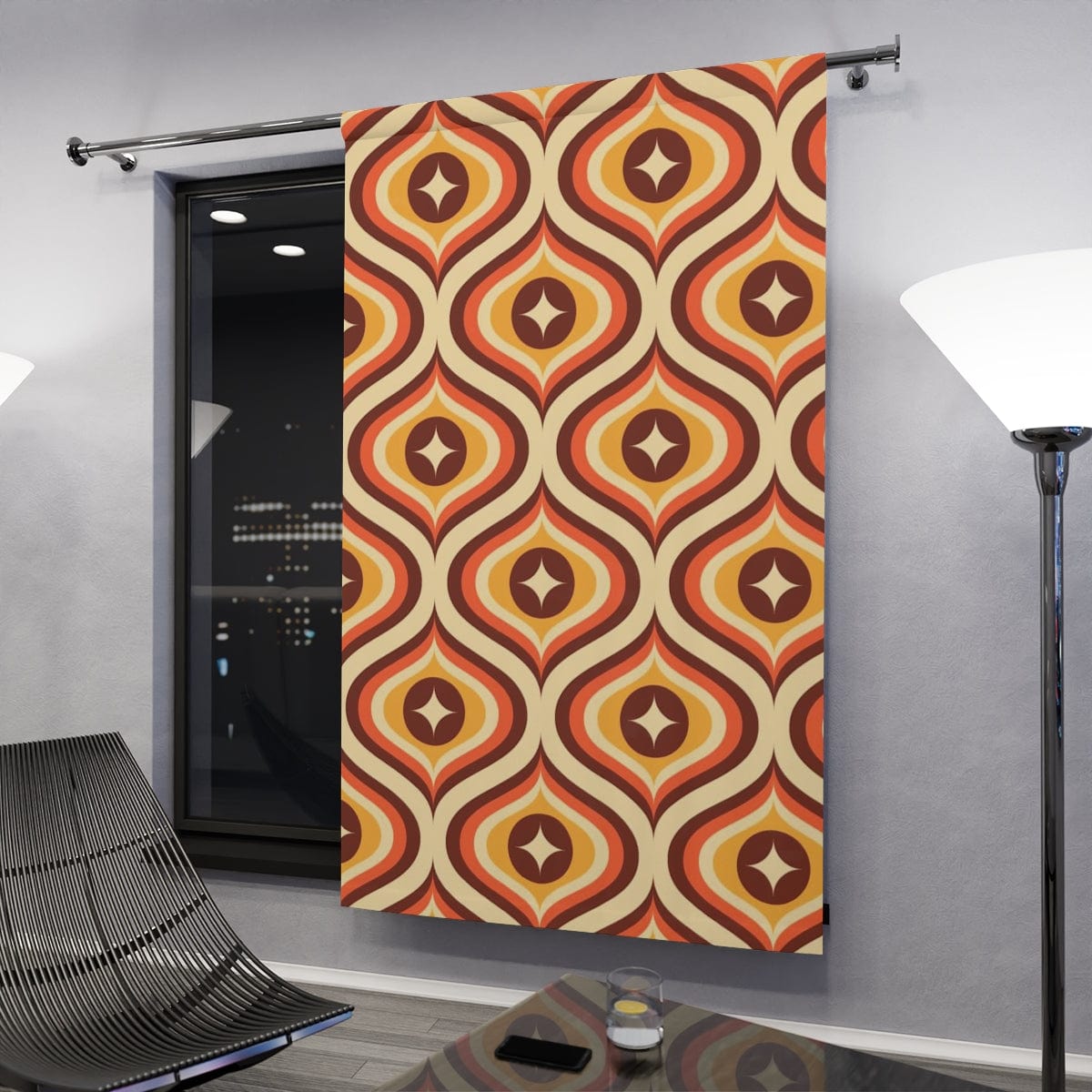 Mid Century Modern Groovy 70's, Brown, Orange Yellow, Atomic Diamond ...