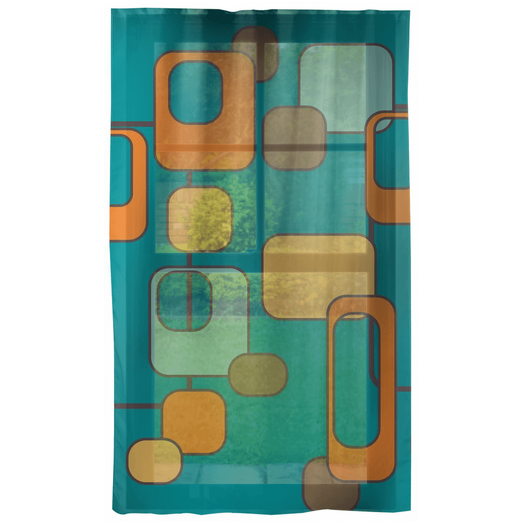 Mid Mod Geometric Teal, Orange Brown Retro Groovy Window Curtains ...